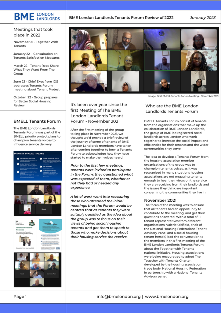 BMELL Tenants Forum – BME London Landlords